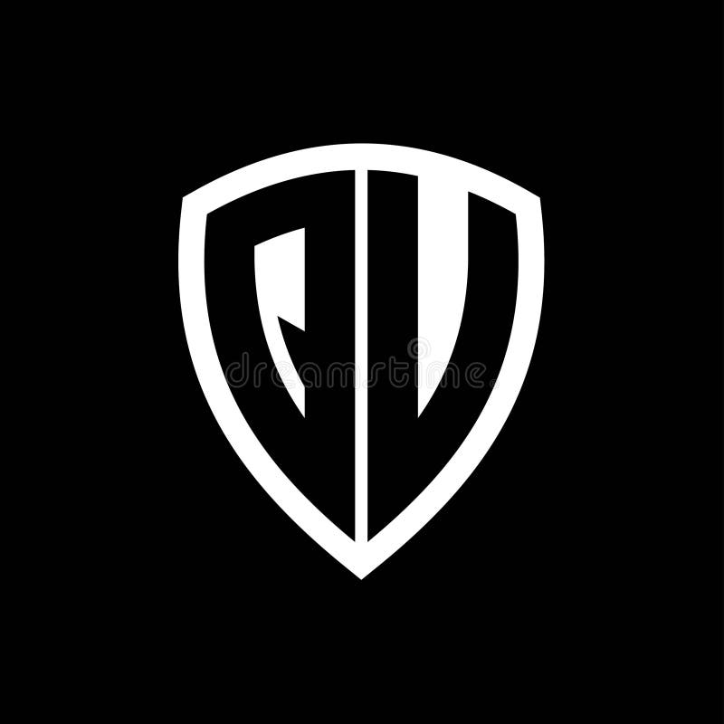 QU Monogram Logo with Bold Letters Shield Shape with Black and White ...