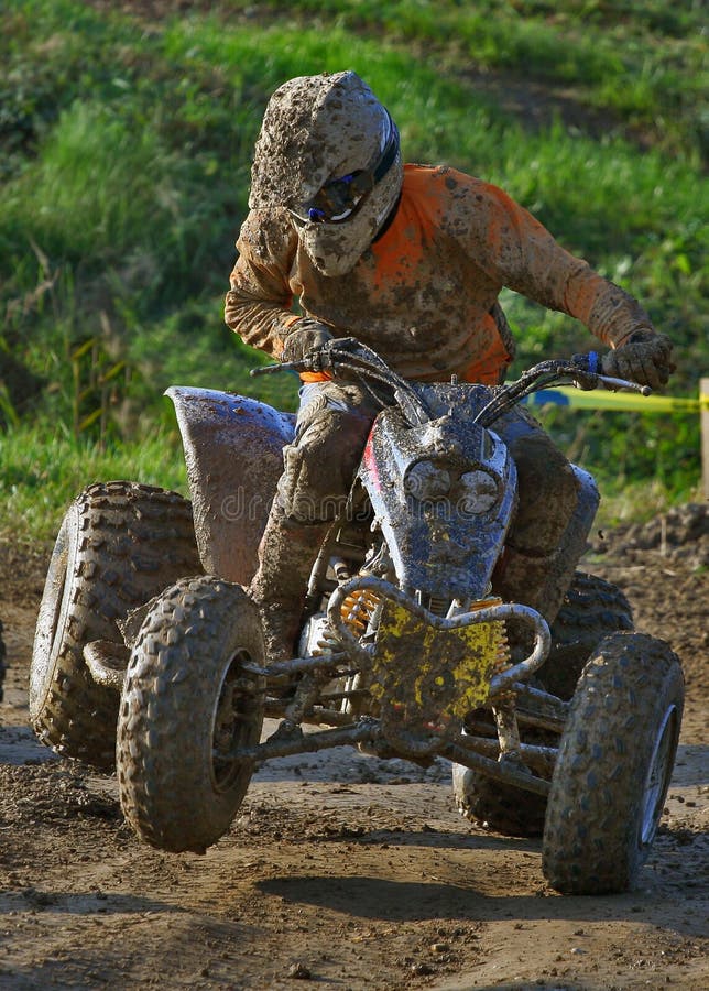 Quad Bike Racing In Dirt And Mud Stock Image - Image of power, pilot ...