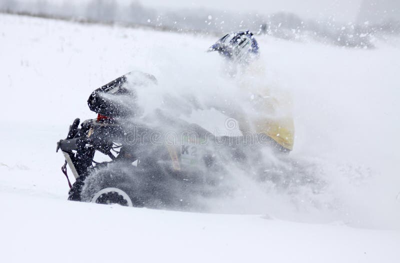 The Quad Bike S Driver Rides Over Snow Track Editorial Image - Image of ...