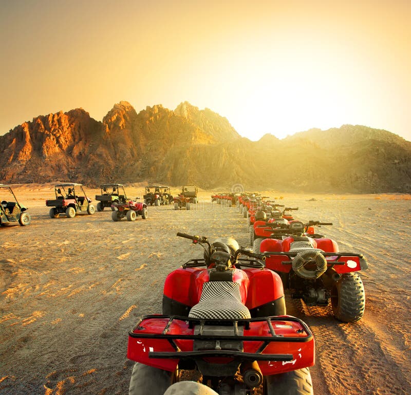 Quad bikes in desert stock image. Image of outdoor, road - 58326843