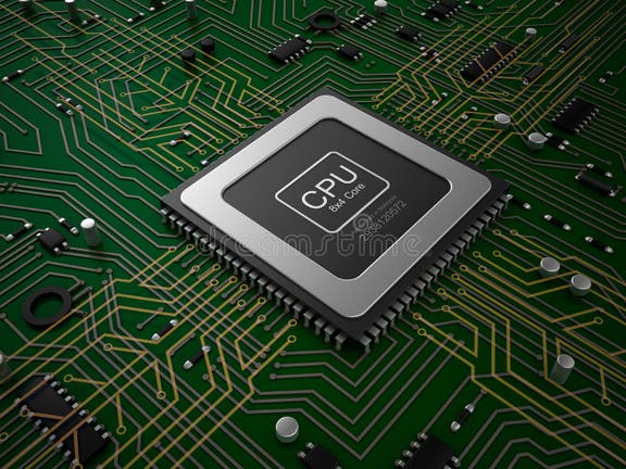 Quad Core CPU on Motherboard Stock Illustration - Illustration of data ...