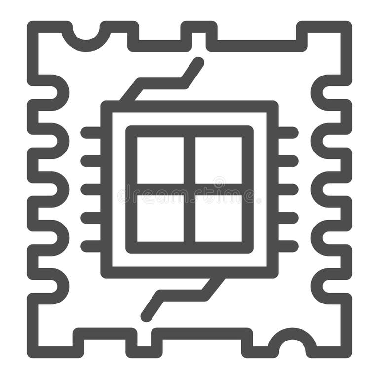 Quad Core Processor Chip Line Icon, Neural Dataset Concept. Vector ...