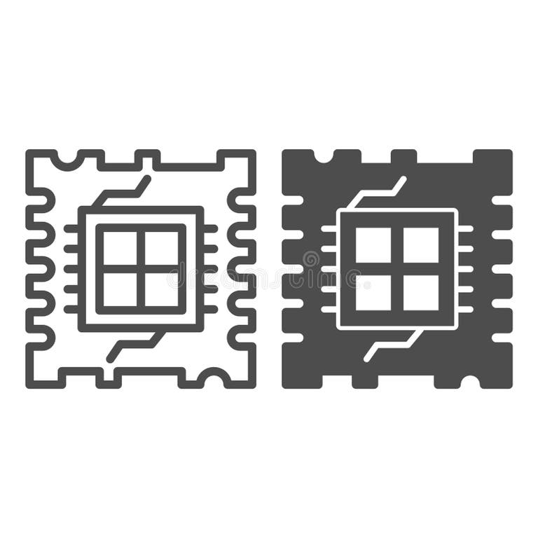 Quad Core Processor Chip Line and Solid Icon, Neural Dataset Concept ...