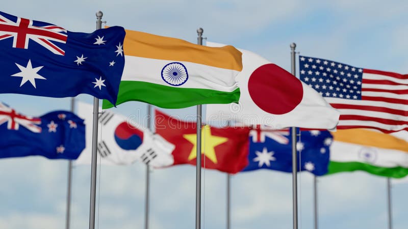 QUAD flags waving together stock footage. Video of quadrilateral ...