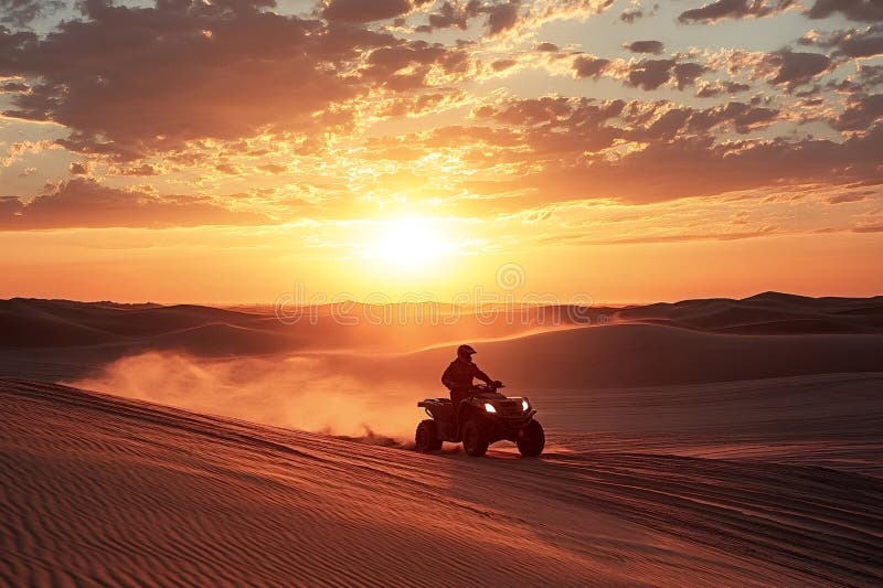 Quad Rider Driving Sand Dunes Sunset Desert Stock Photos - Free ...