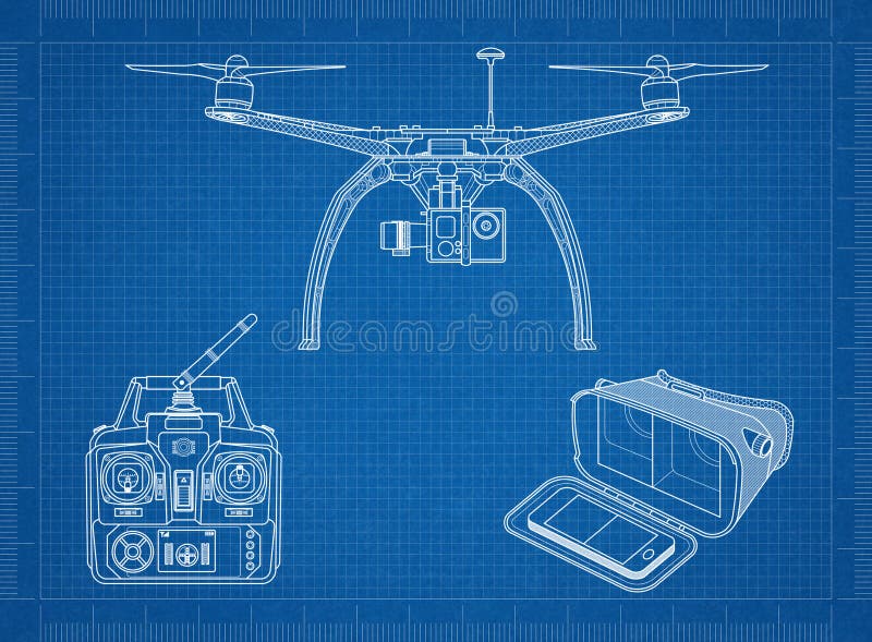 RC Quadcopter Drone Blueprint Stock Illustration - Illustration of ...