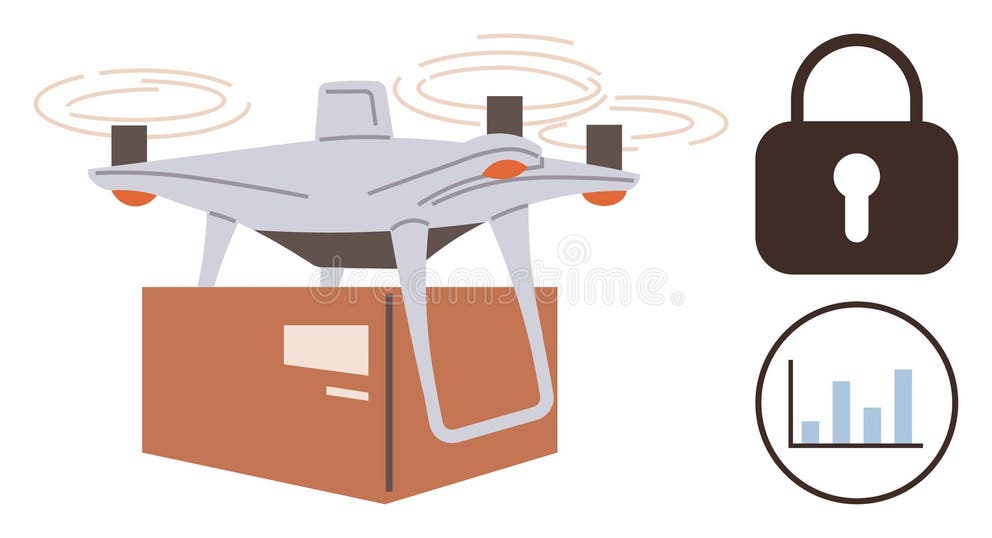 Quadcopter Delivering Package with Graph and Lock Representing Security ...