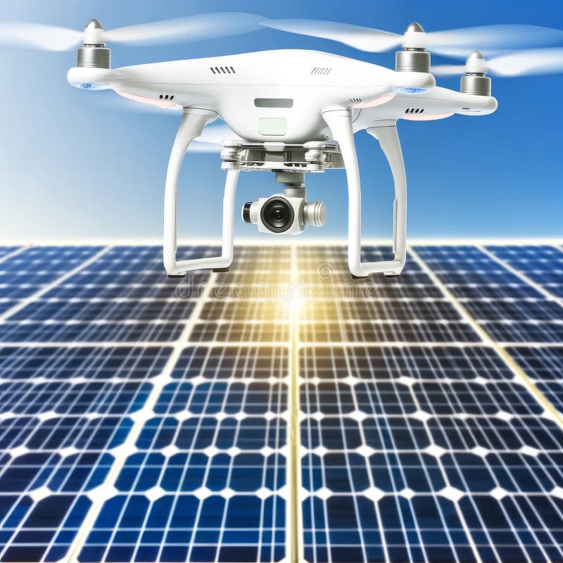 Quadcopter Drone Flying Over Solar Panels. Renewable Energy Advanced ...