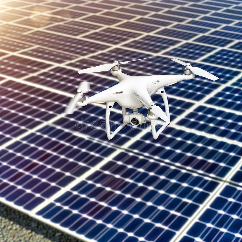 Quadcopter Drone Flying Over Solar Panels. Renewable Energy Advanced ...