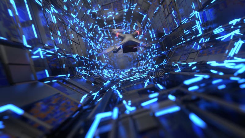 Quadcopter Flight Inside a Futuristic Tunnel. Seamless Animation Stock ...