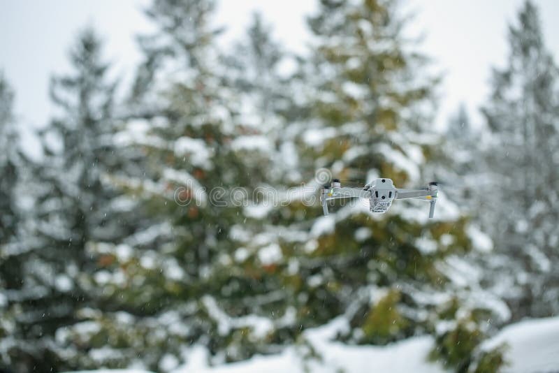 Quadcopter Launch in Winter Snowy Forest Stock Photo - Image of cold ...