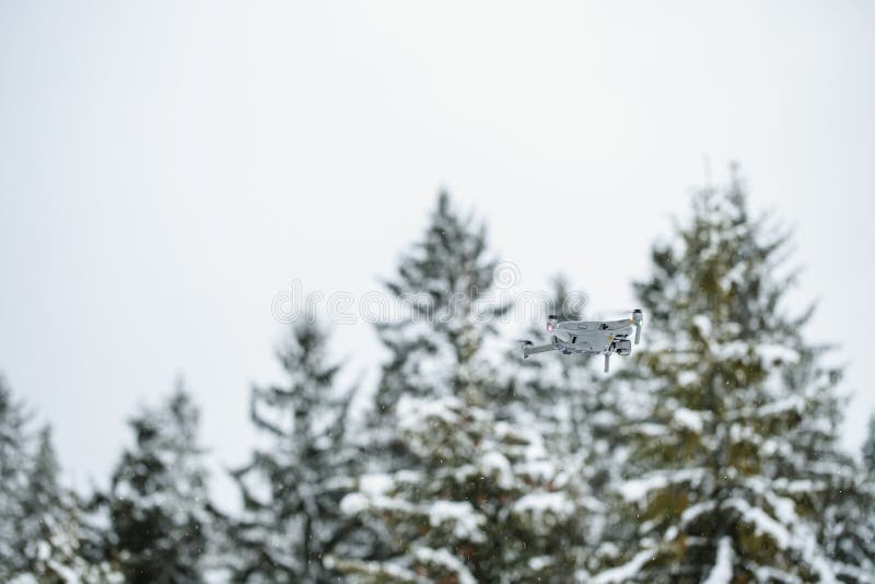 Quadcopter Launch in Winter Snowy Forest Stock Photo - Image of snow ...