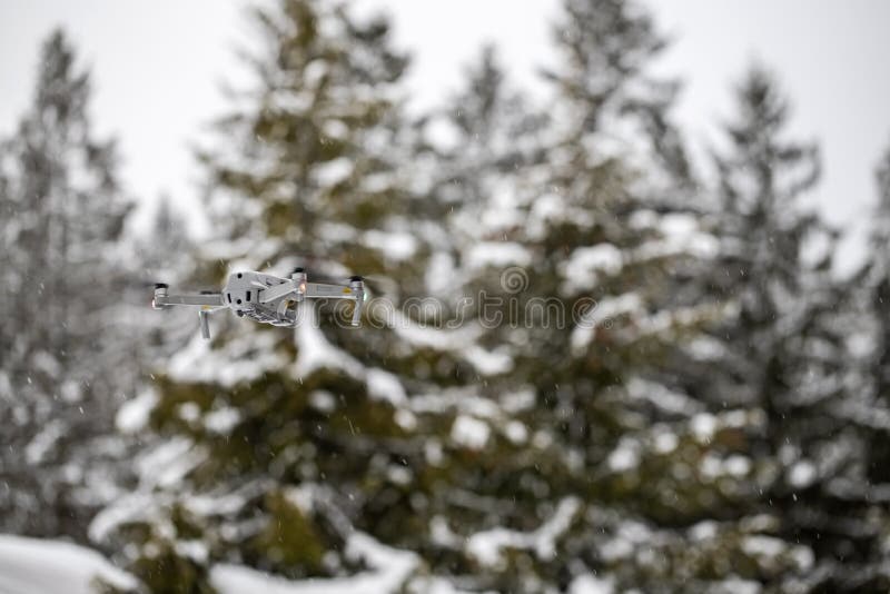 Quadcopter Launch in Winter Snowy Forest Stock Image - Image of ...