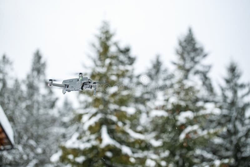 Quadcopter Launch in Winter Snowy Forest Stock Photo - Image of ...