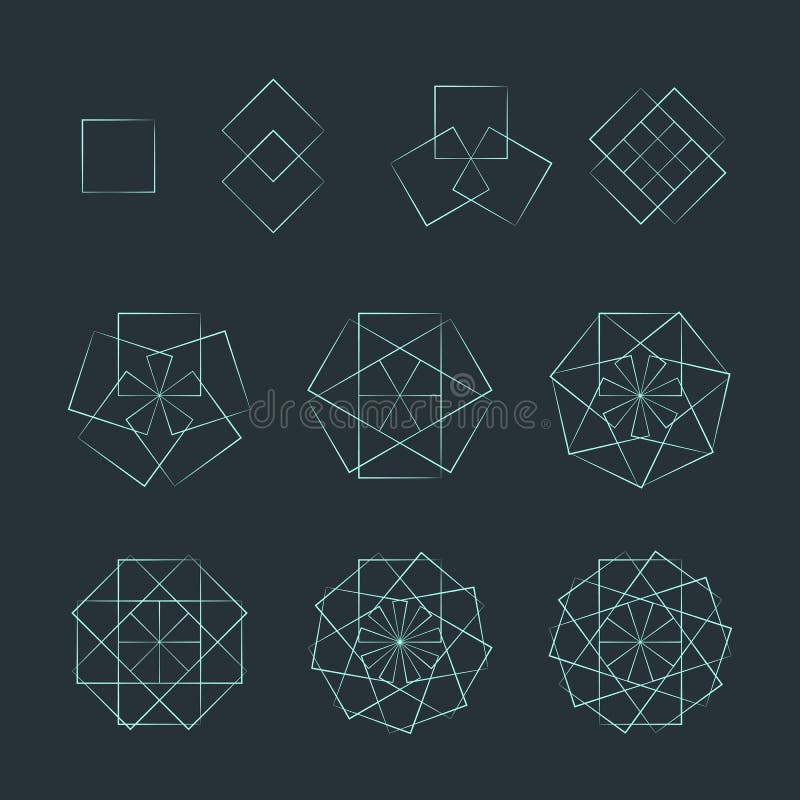 Quadrangle Contour Various Sacred Geometry Set Stock Vector ...