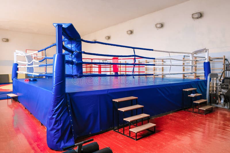 Quadrangular Boxing Ring on the Platform in the Gym Stock Image - Image ...