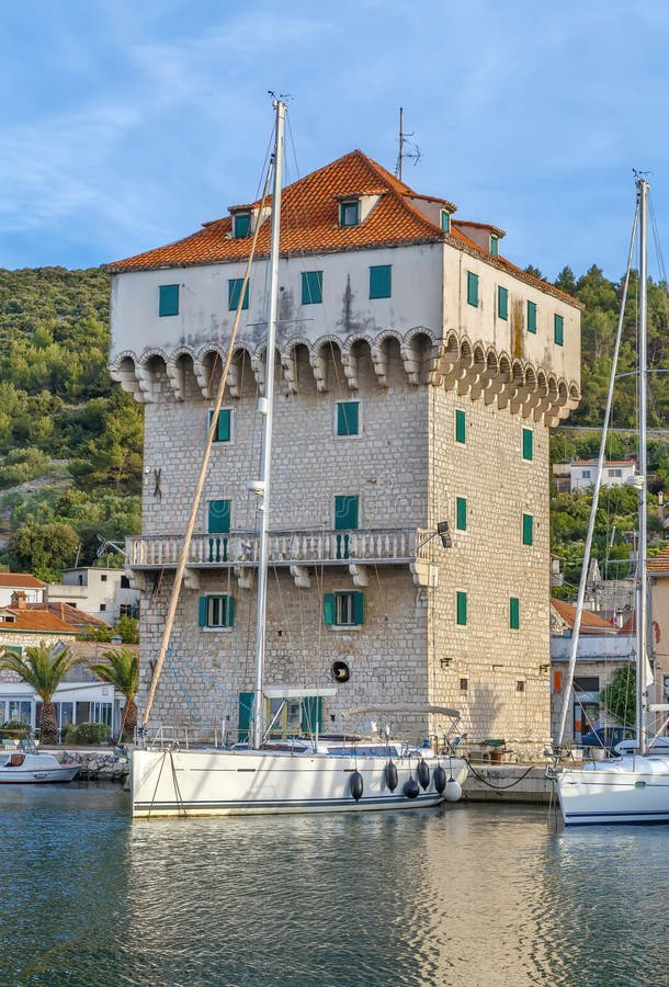 Quadrangular Tower, Marina, Croatia Stock Image - Image of ...