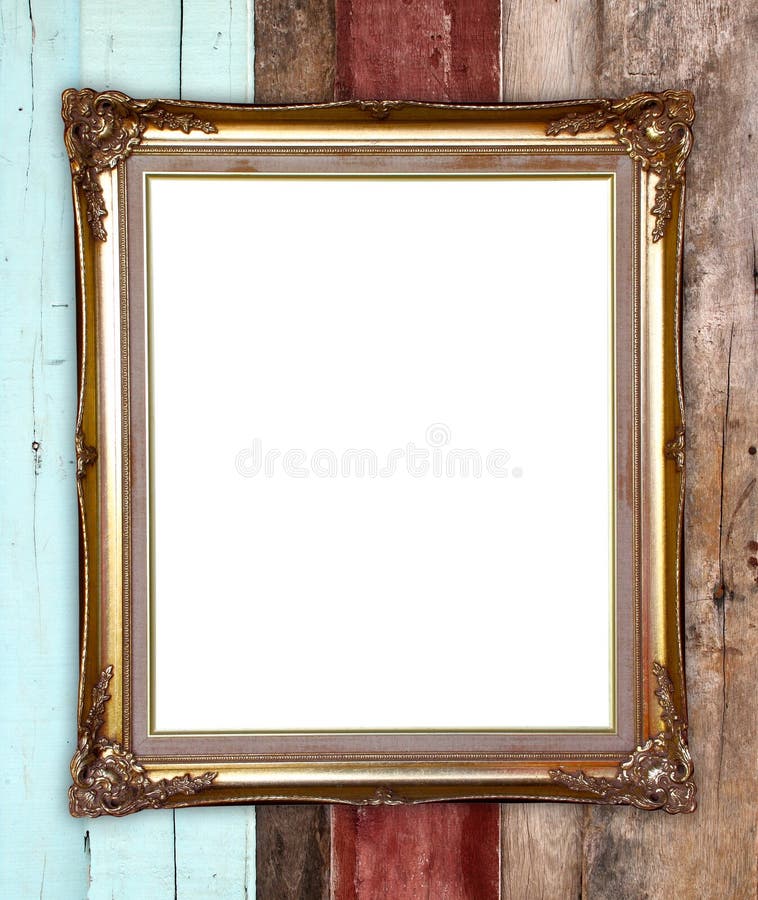 Quadro Dourado No Fundo De Madeira Da Parede Imagem de Stock - Imagem ...