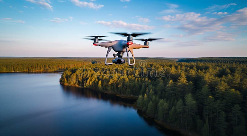 Quadrocopter in Flight, Close-up of Quadrocopter in the Air, Drone in ...