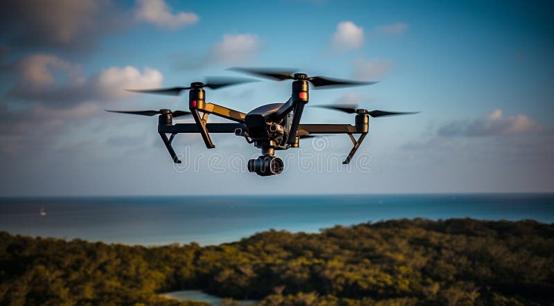 Quadrocopter in Flight, Close-up of Quadrocopter in the Air, Drone in ...