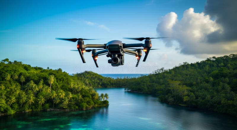 Quadrocopter in Flight, Close-up of Quadrocopter in the Air, Drone in ...