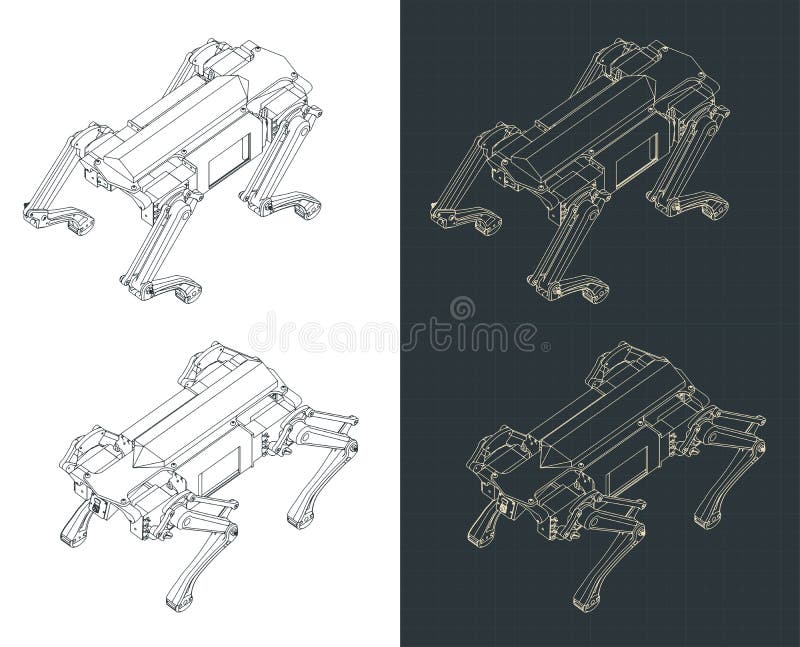 Quadruped Robot Isometric Blueprints Stock Vector - Illustration of ...