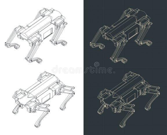 Quadruped Robot Isometric Blueprints Stock Vector - Illustration of ...