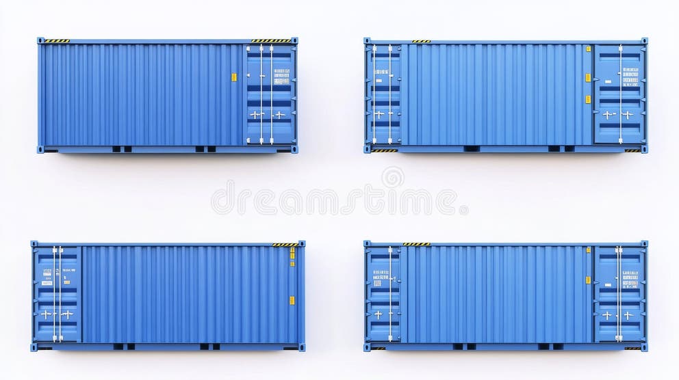 Quadruple Blue Shipping Container Composition, 3D Render, Logistics ...