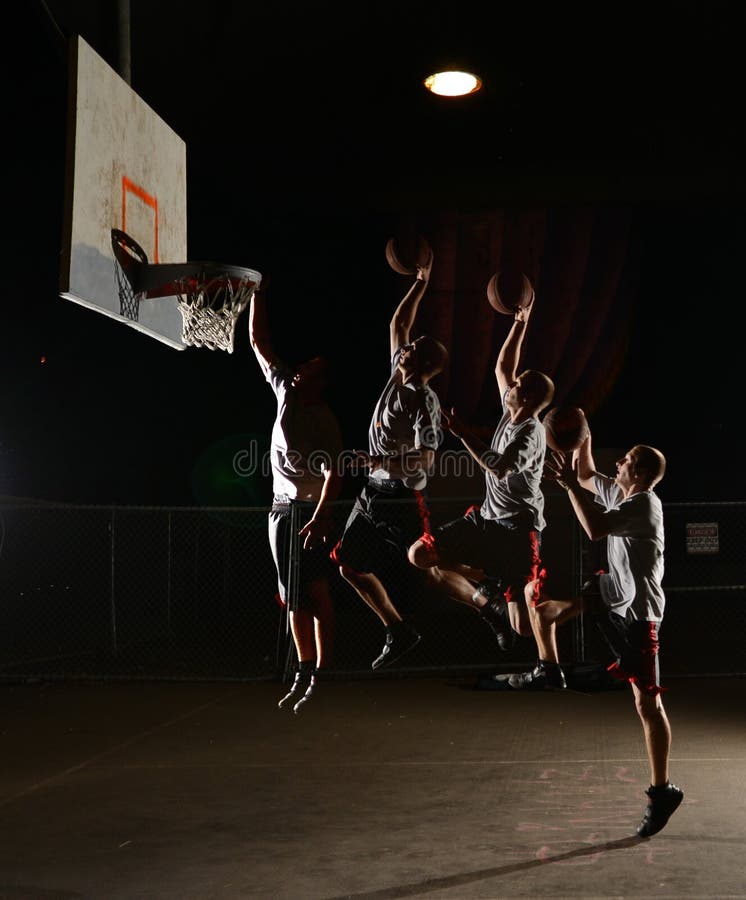 Quadruple Moves of a Basketball Stock Image - Image of night, ball ...