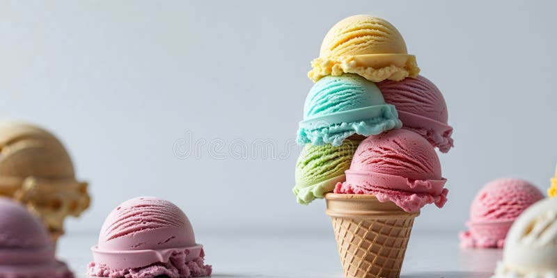 Quadruple Stack of Ice Cream Scoops on a Cone. Stock Photo - Image of ...