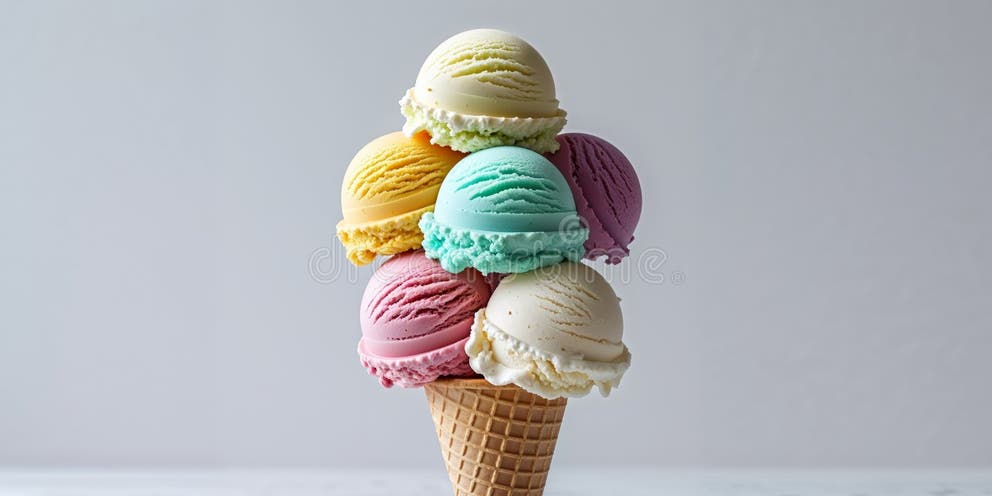 Quadruple Stack of Ice Cream Scoops on a Cone Stock Image - Image of ...
