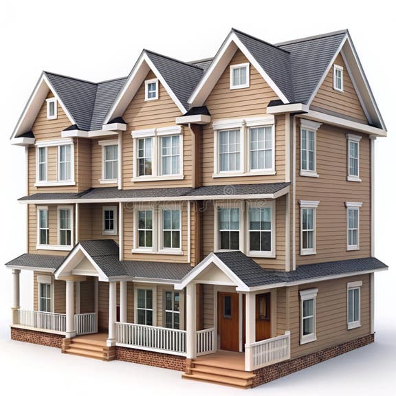 Quadruplex House Isolated on White Background Stock Photo - Image of ...