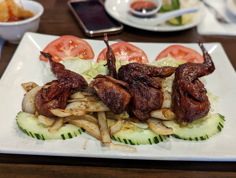 Quail Appetizer with Vegetable Crispy Stock Image - Image of restaurant ...