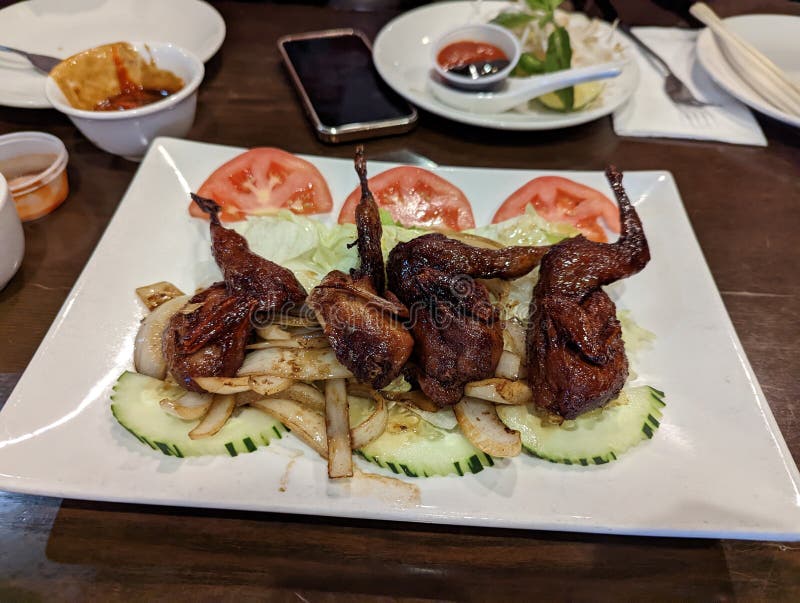 Quail Appetizer with Vegetable Crispy Stock Image - Image of dish ...