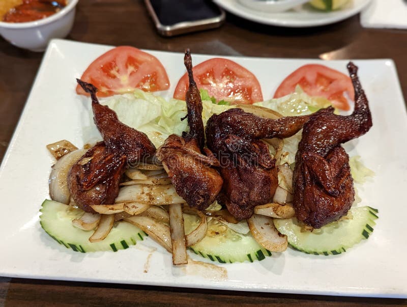 Quail Appetizer with Vegetable Crispy Stock Image - Image of cooking ...