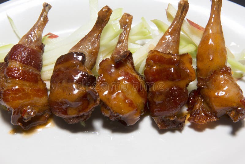Quail Appetizer on White Plate Stock Image - Image of appetizer, food ...