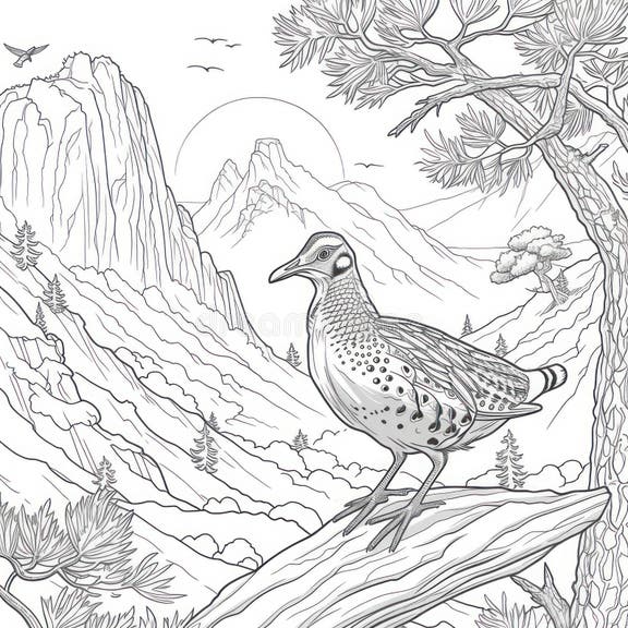 Quail Bird Drawing Coloring Book Page Stock Illustration - Illustration ...