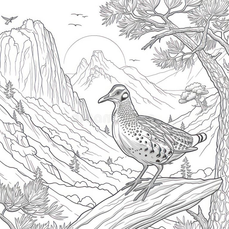 Quail Bird Drawing Coloring Book Page Stock Illustration - Illustration ...
