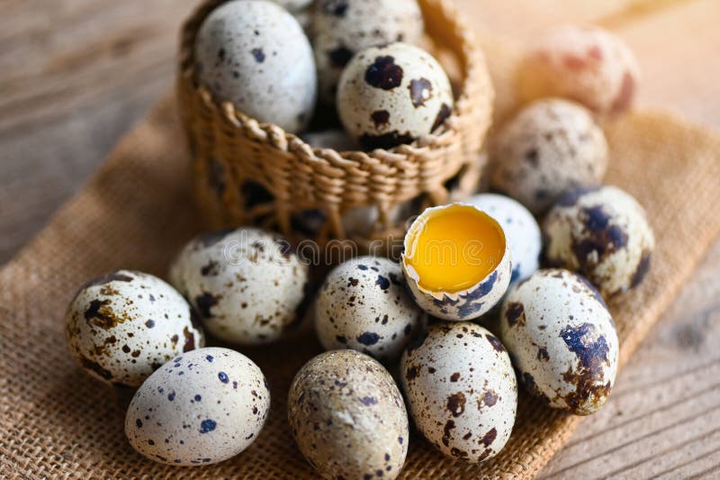 Quail Eggs on Basket, Fresh Quail Eggs on Wooden Table Background, Raw ...