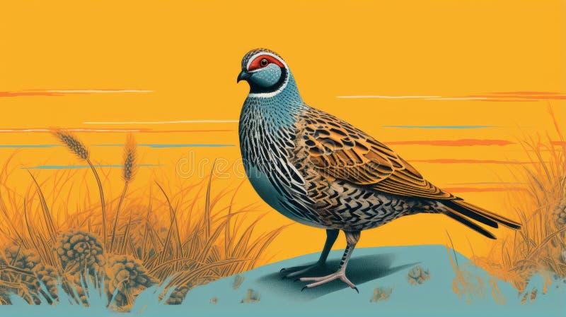 Quail Illustration with Bold Color Fields and Risograph Texture Stock ...