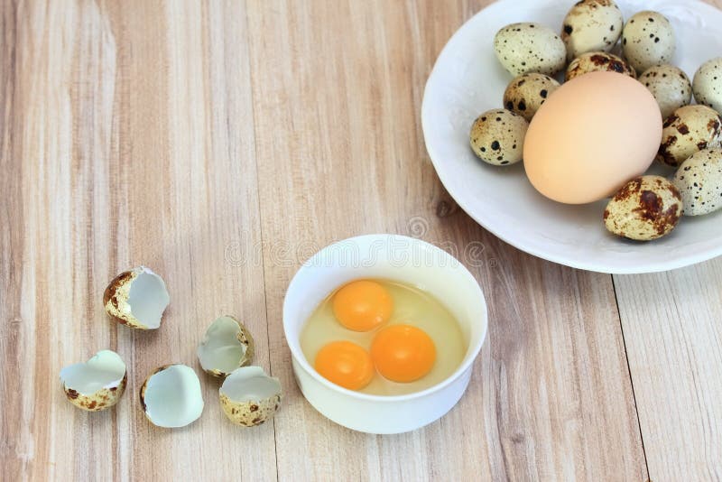 Three Raw Partridge Eggs in a White Bowl Stock Photo - Image of ...