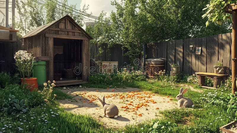 A Quaint Backyard Features a Wooden Shed with an Open Door, Surrounded ...