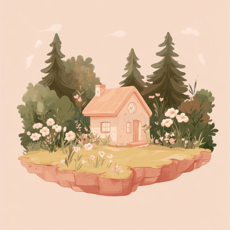 A Quaint Cottage Located on an Island Formed by a Floating Tree Stump ...