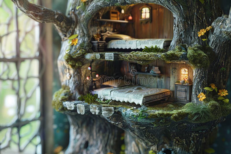 Cozy Treehouse Interior stock illustration. Illustration of plant ...