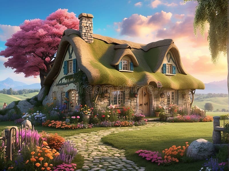 A quaint fairytale cottage stock illustration. Illustration of graphic ...