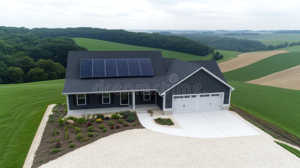 A Quaint House Adorned with a Sleek Solar Panel, Basking in Sunlight ...