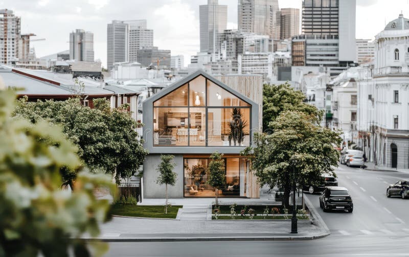 A Quaint House Sits at the Intersection of a Peaceful Street. Stock ...