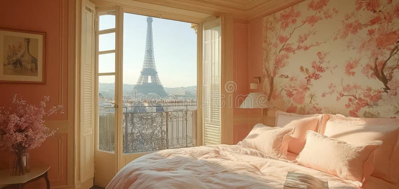 A Quaint Room Overlooking the Eiffel Tower Stock Illustration ...