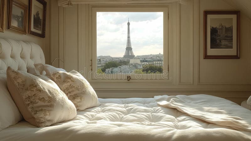A Quaint Room Overlooking the Eiffel Tower Stock Illustration ...