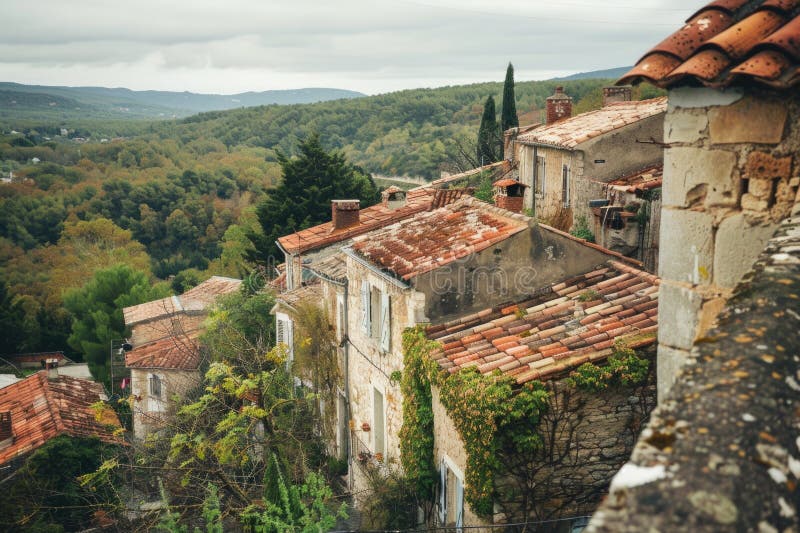 A Quaint Small Town Scene with a Distinctive Red-roofed Building ...